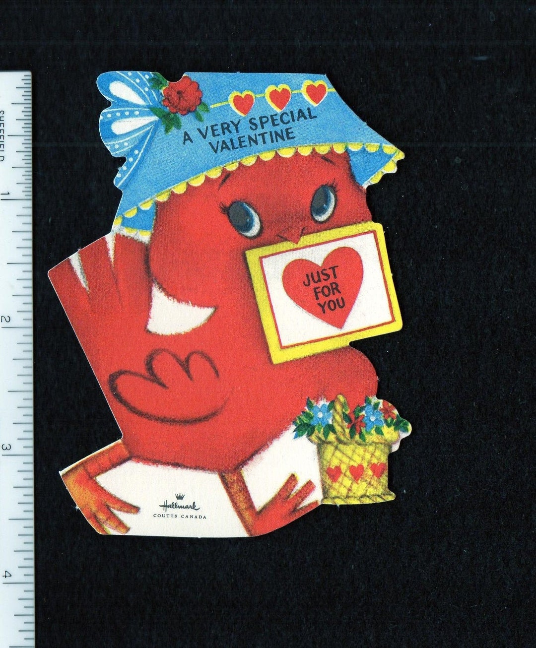 Vintage Original Card Anthropomorphic RED BIRD Wears A Pretty Blue HAT ...