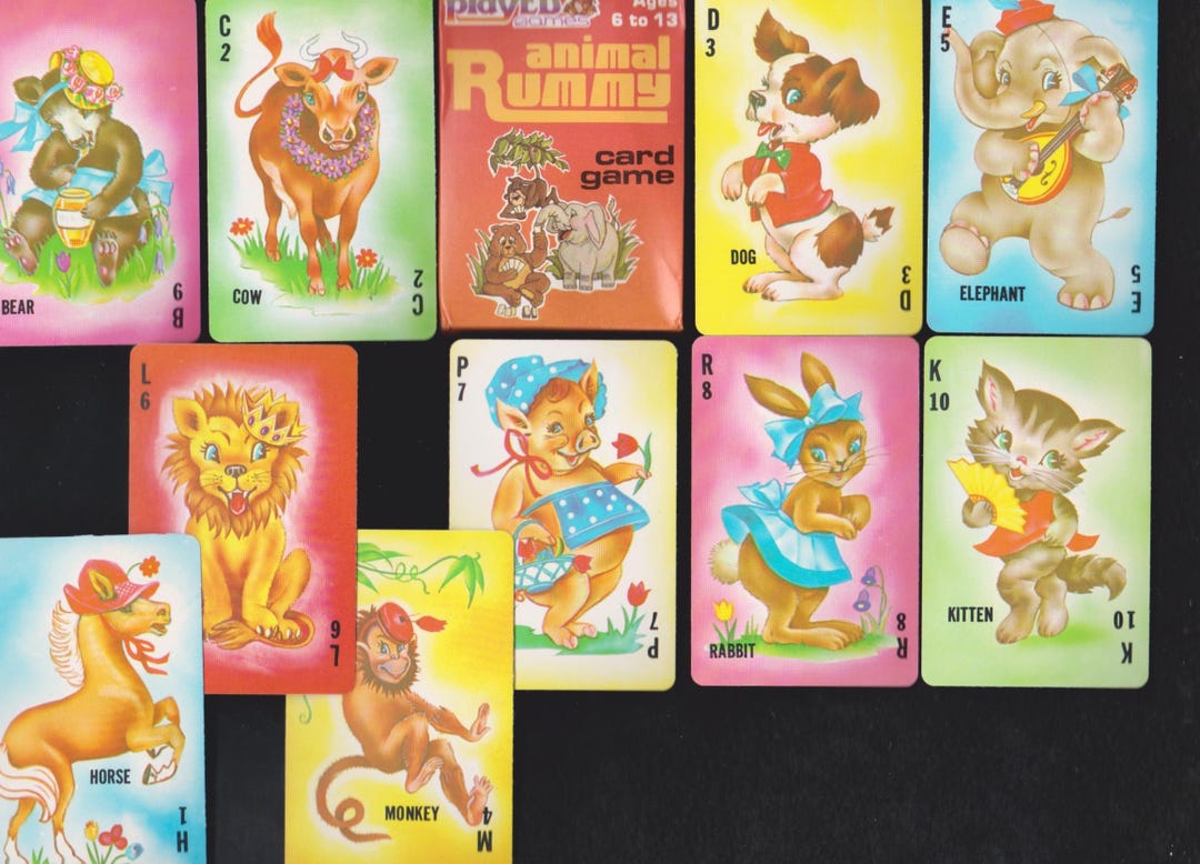 Vintage ANIMAL RUMMY Card Game Like NEW Cute Anthropomorphic Monkey ...