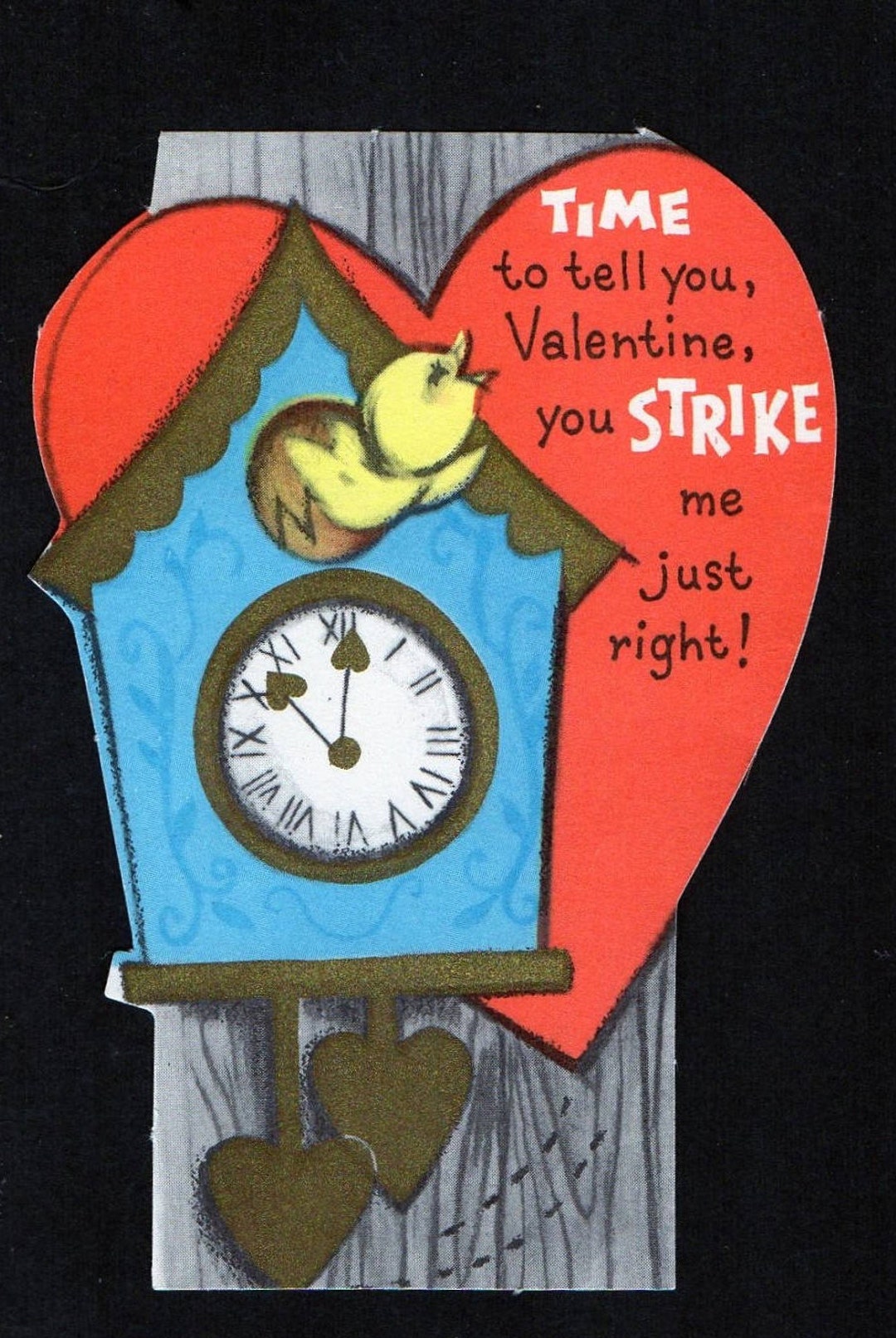 Vintage Card CUCKOO CLOCK W Cute BIRD Time to Tell You Valentine,you ...