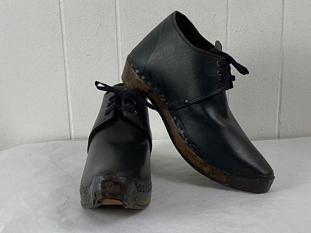 Vintage Miner's Shoes, 1900s Shoes, Leather Shoes, Wooden Soles, Metal ...