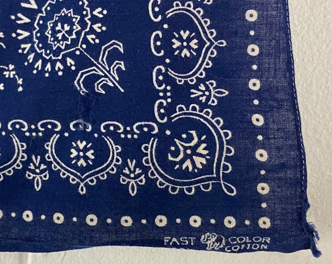 Vintage Bandana, 1950s Bandana, Blue Bandana, Elephant Fast Color ...