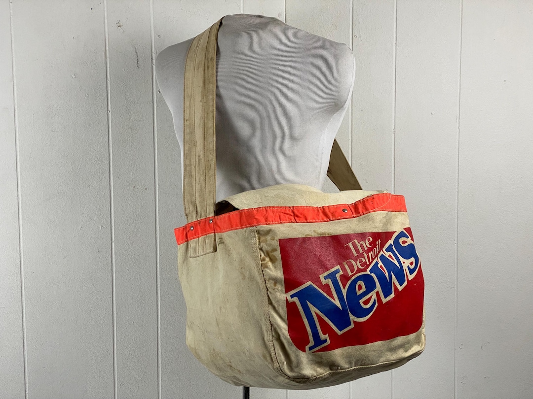 Vintage Newspaper Bag, Newsboy Bag, Detroit News Bag, Shoulder Bag ...