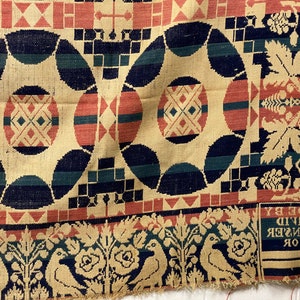 Vintage Blanket, Antique Coverlet, 1850s Jacquard Blanket, Antique ...