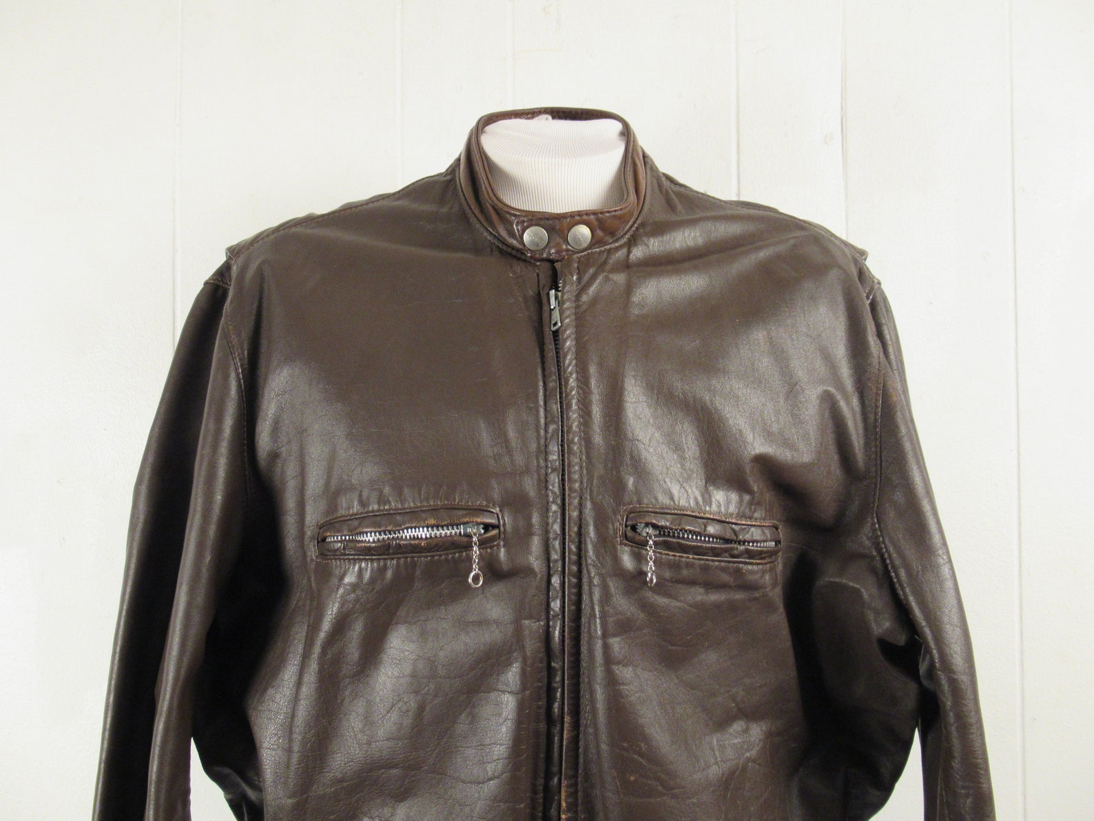 Vintage Jacket, Size 48, Brown Leather Motorcycle Jacket, 1960s Jacket ...