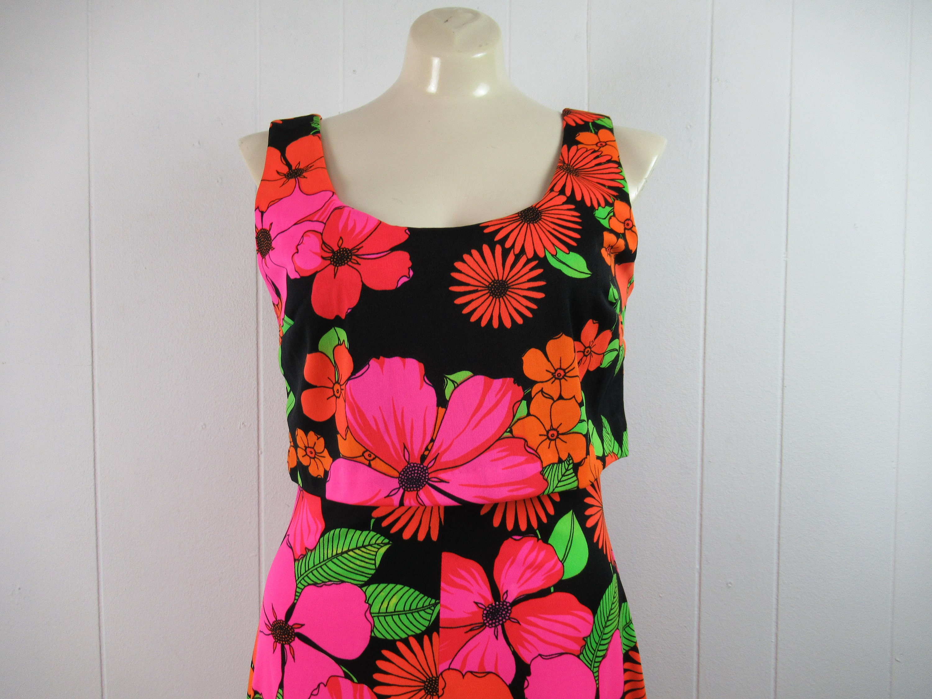 Vintage Dress, 1960s Dress, Neon Pink Dress, Floral Dress, Mod Dress ...