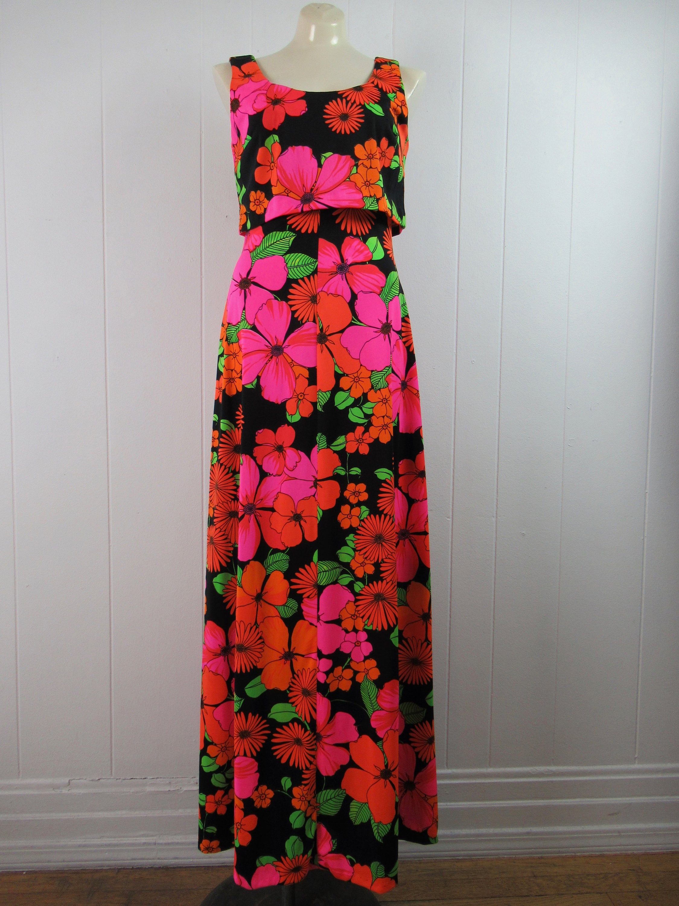 Vintage Dress, 1960s Dress, Neon Pink Dress, Floral Dress, Mod Dress ...