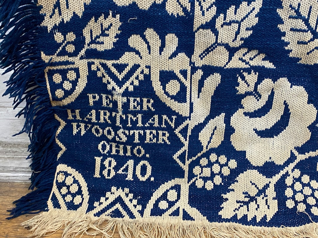 Vintage Blanket, Antique Coverlet, 1840s Jacquard Blanket, Antique ...
