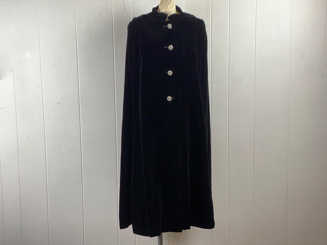 Vintage Cape, Size Medium, Velvet Cape, 1960s Cape, Rhinestone Buttons ...