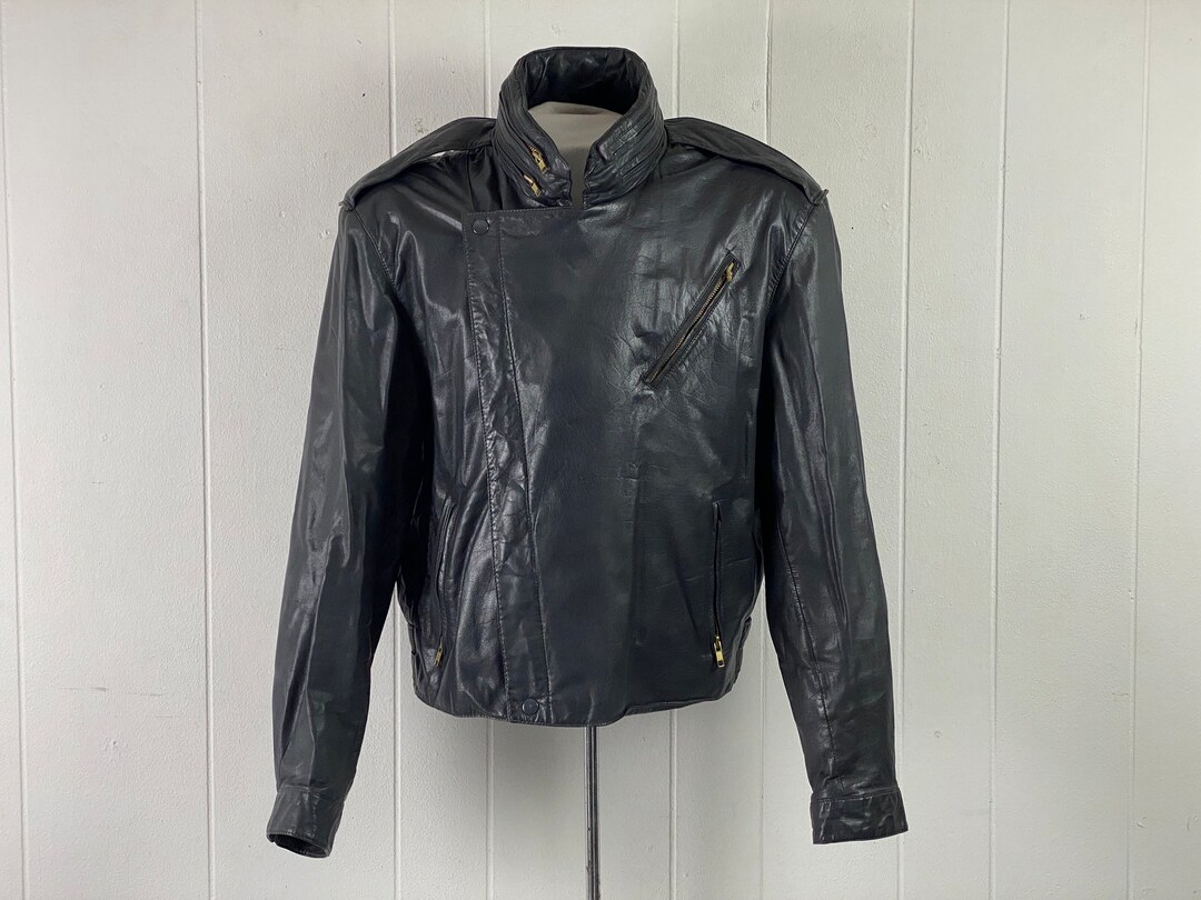 Vintage Jacket, Size 46, 1980s Leather Jacket, Gray Leather Jacket ...