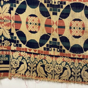 Vintage Blanket, Antique Coverlet, 1850s Jacquard Blanket, Antique ...