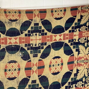 Vintage Blanket, Antique Coverlet, 1850s Jacquard Blanket, Antique ...