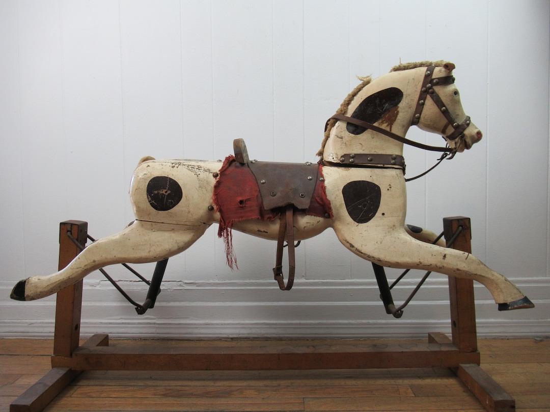 Antique Horse, 19th Century Folk Art, Rocking Horse, Pine Horse, Glass ...