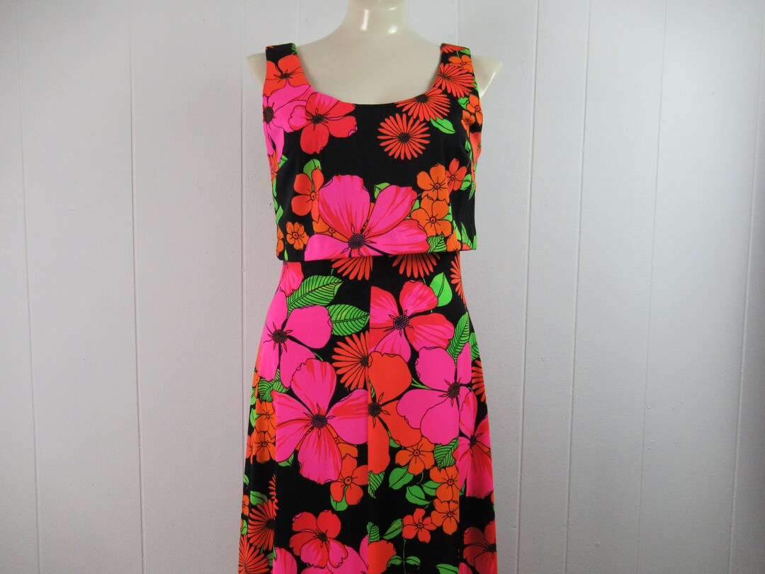 Vintage Dress, 1960s Dress, Neon Pink Dress, Floral Dress, Mod Dress ...