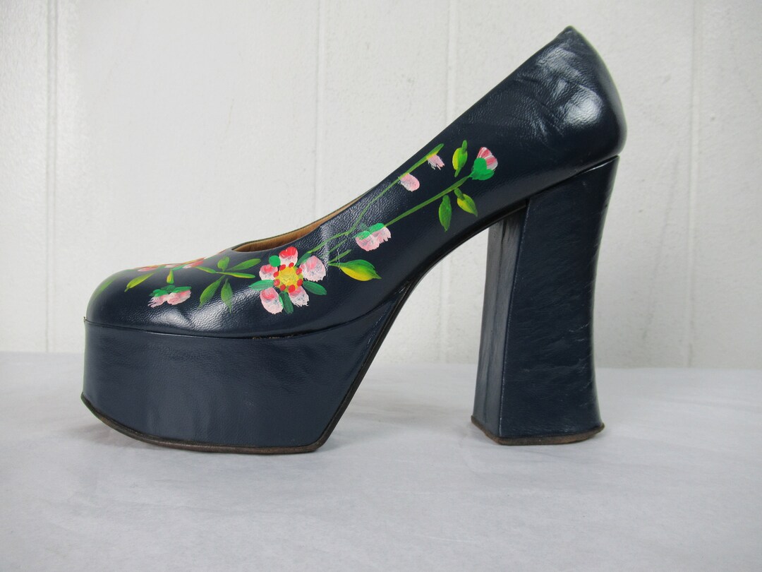 Vintage Shoes, Platform Shoes, 1960s Shoes, Hippy Shoes, Hand Painted ...
