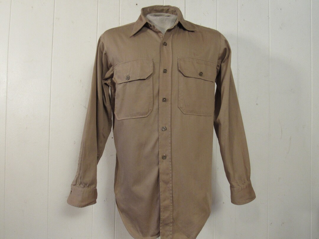 Vintage Shirt, Work Shirt, 1950s Shirt, Khaki Shirt, Cotton Shirt, Lion ...