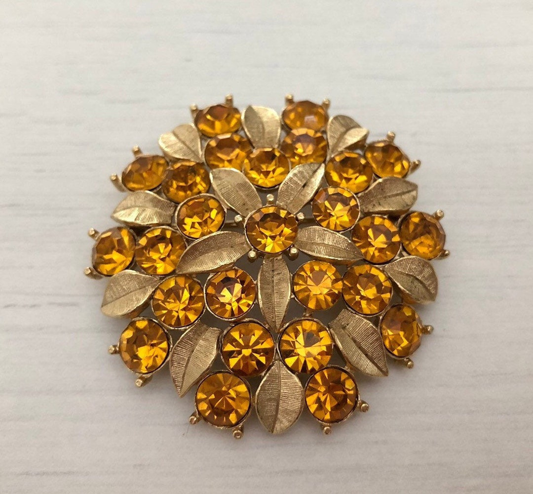 Sarah Coventry Amber Rhinestone Signed Brooch - Etsy