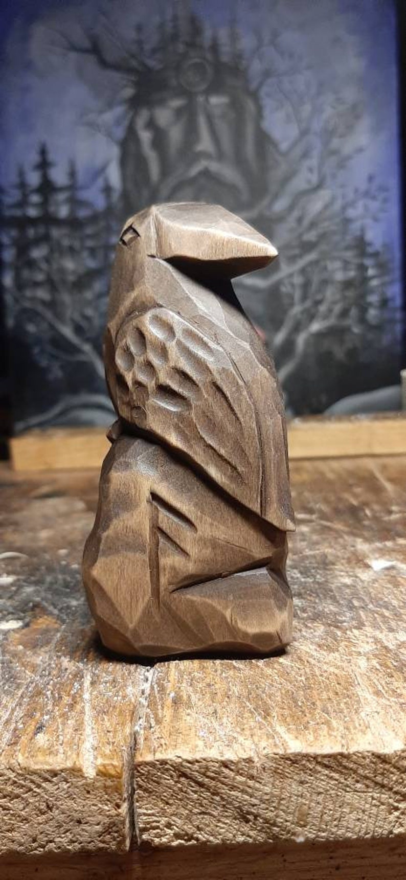 A statue of wooden Raven Odin's raven | Etsy