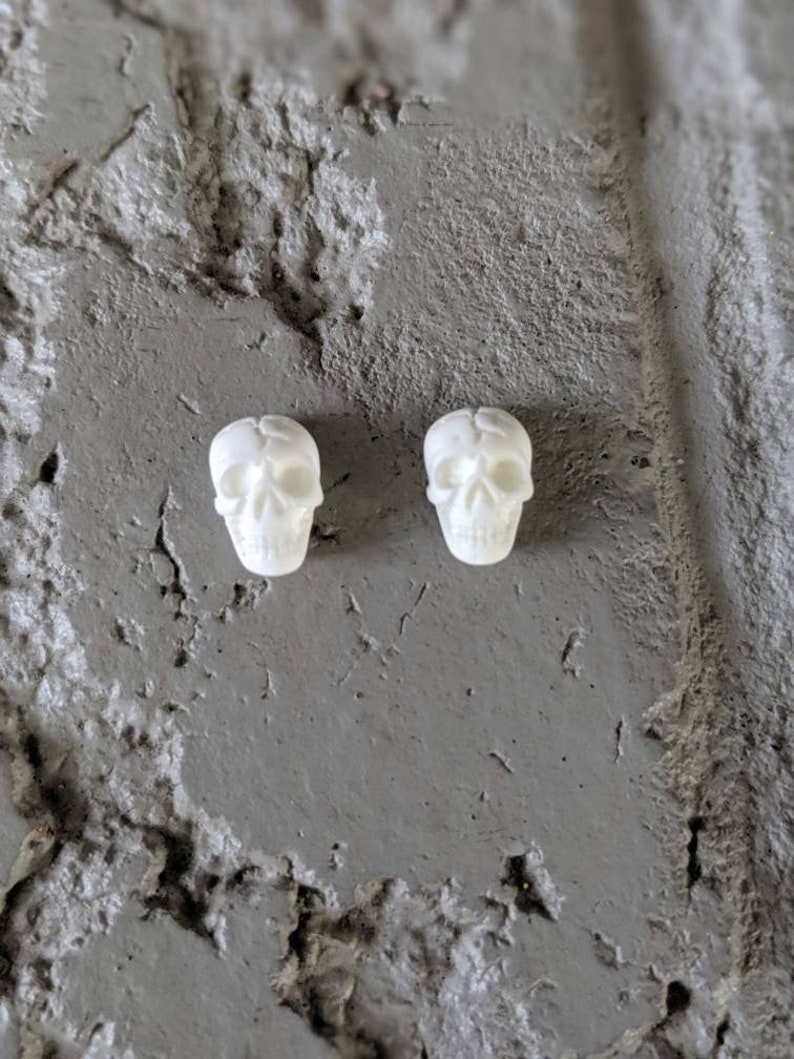 Small Skull Earrings White Skulls Mini Earrings Punk Emo | Etsy