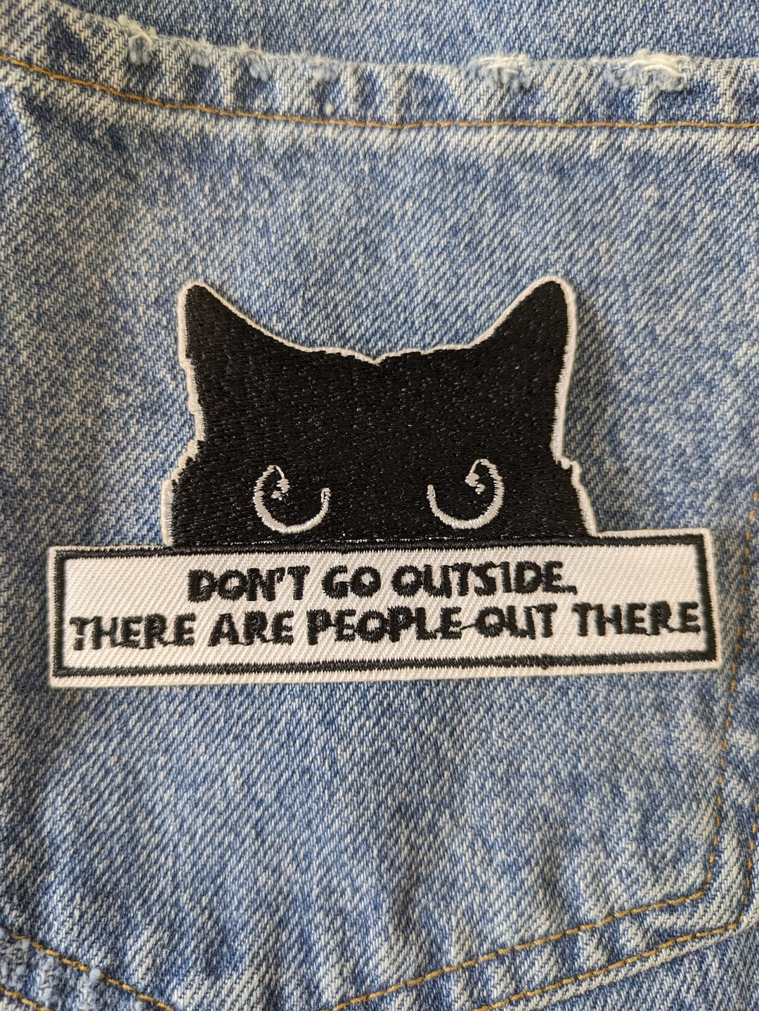 Cat Patch - Kitty Patch - Sew on Iron on Embroidered Black Cat Patch ...