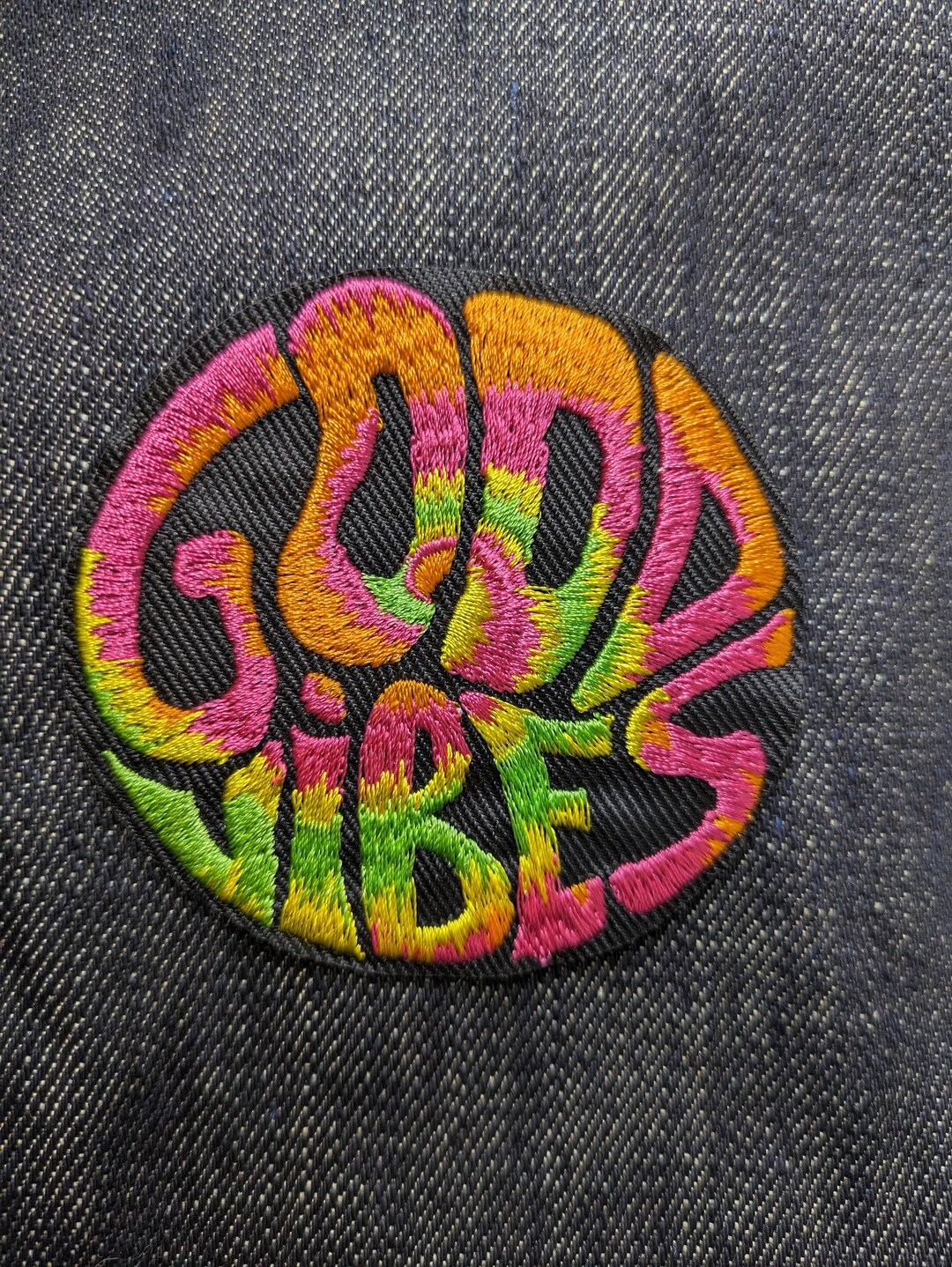 Embroidered Patch - Good Vibes Patch - Self Love Patch - Motivational Quote - Neon - Jean Jacket ...