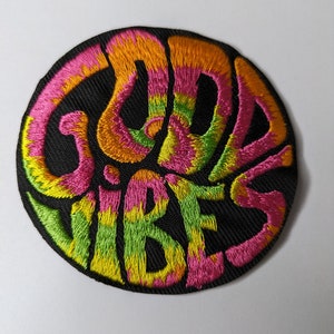 Embroidered Patch - Good Vibes Patch - Self Love Patch - Motivational Quote - Neon - Jean Jacket ...