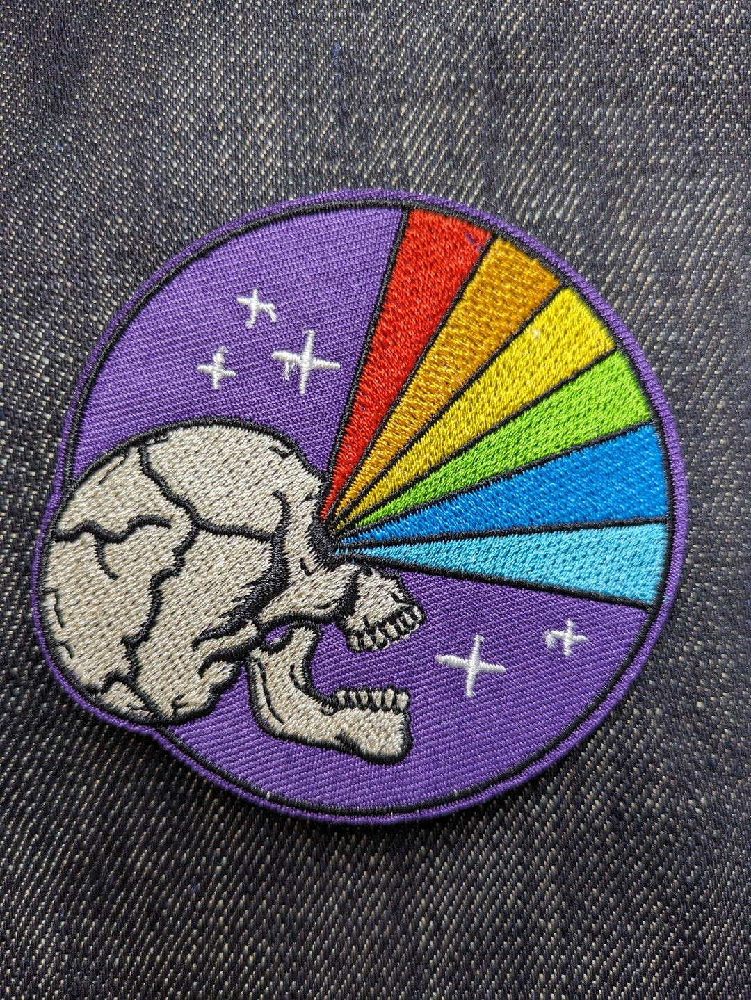 Skeleton Patch - Embroidered Patch -rainbow Skull- Kawaii Gothic- Sew on Iron on DYI Jean Jacket ...
