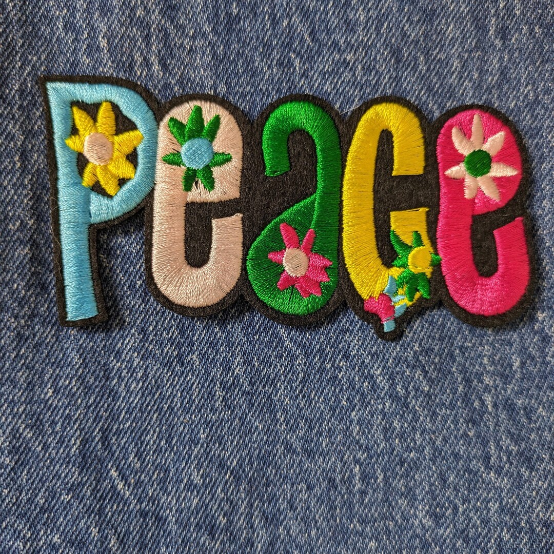 Peace Word Patch Embroidered Floral Jean Jacket Patch Iron on Sew Patch ...