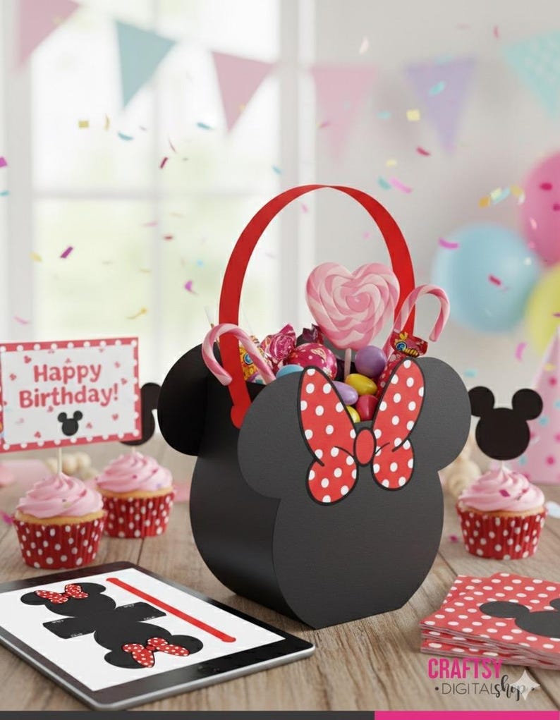 Minnie Mouse Box Template With Colorful Sparks, Perfect for Birthday ...