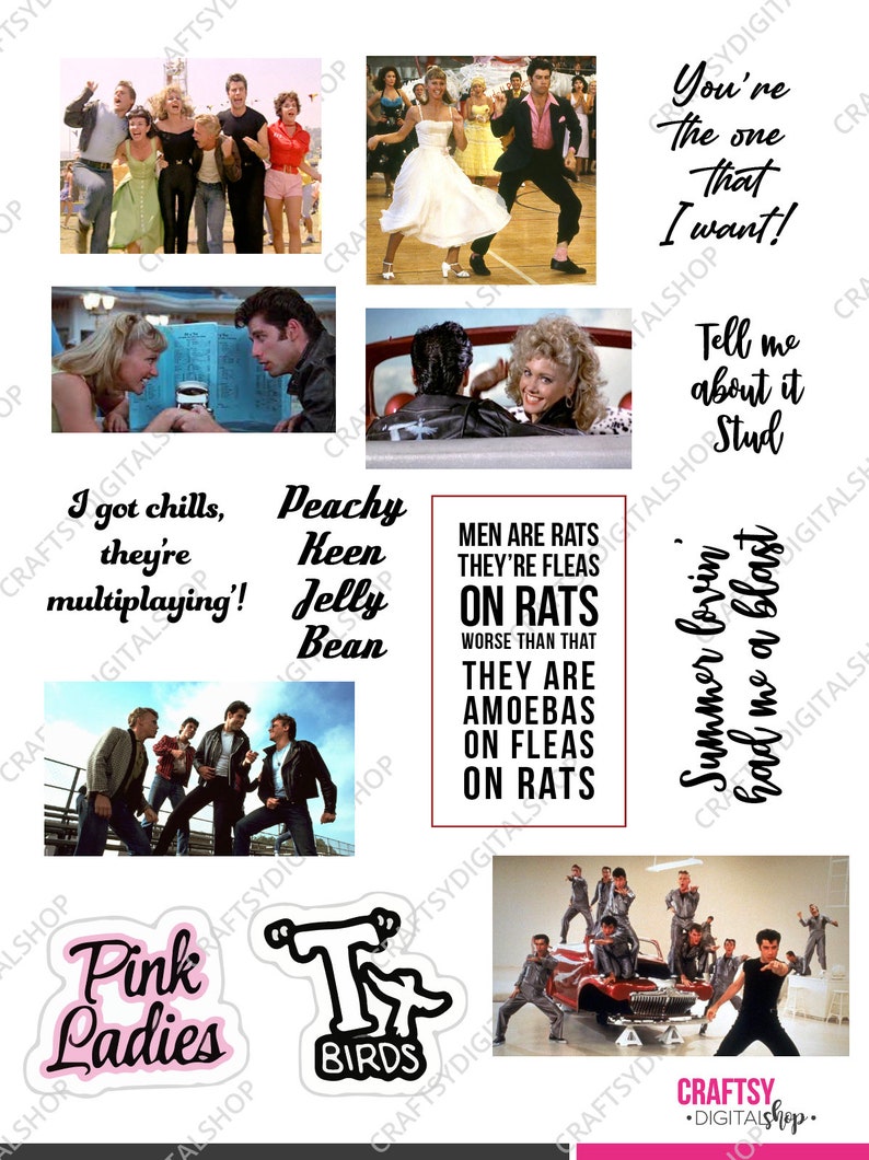 Grease Sticker Template Ready to Print at Home! - Etsy