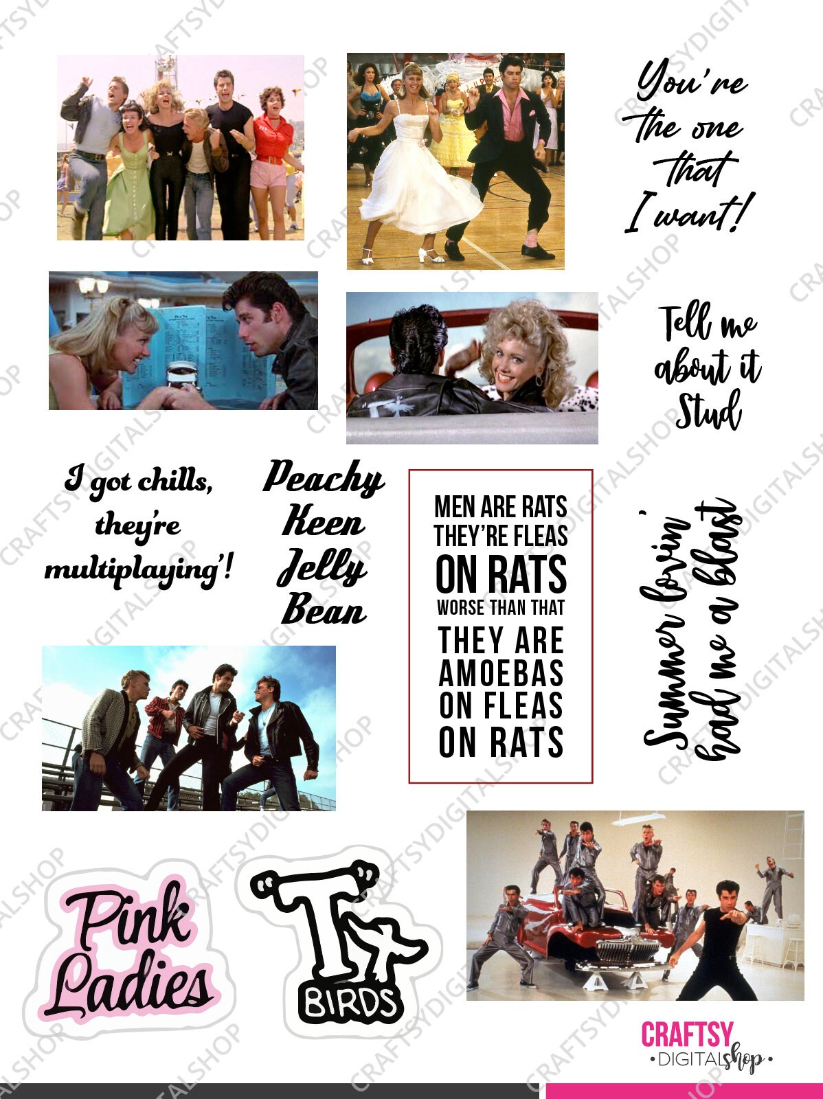 Grease Sticker Template Ready to Print at Home! - Etsy