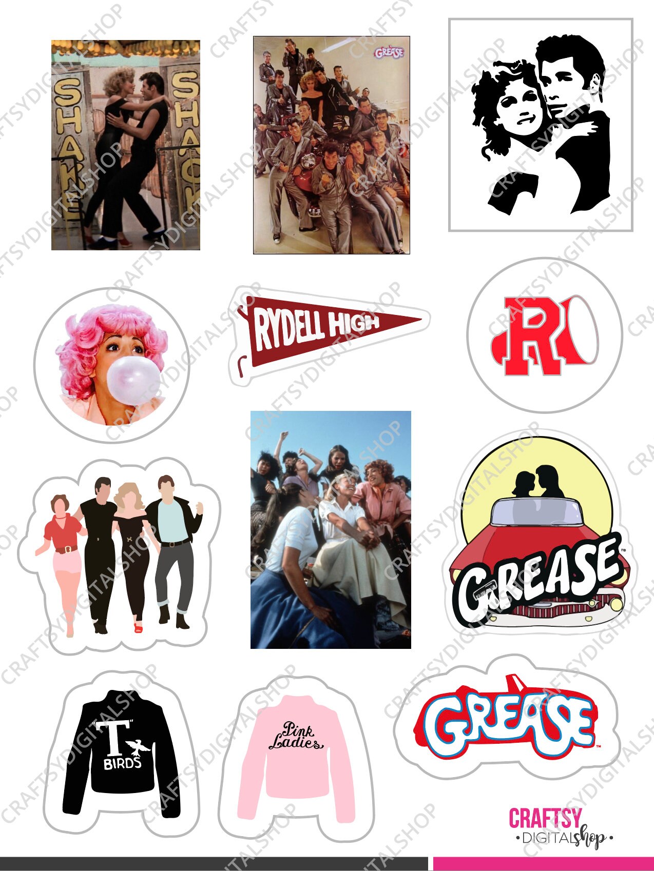 Grease Sticker Template Ready to Print at Home! - Etsy
