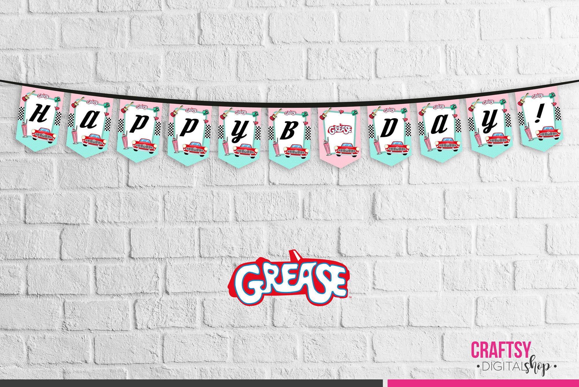 Digital Banner Template for Grease Themed Party. - Etsy