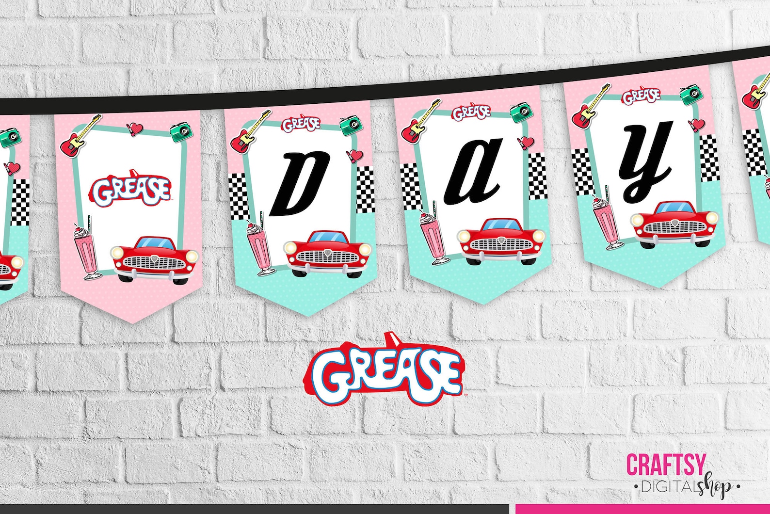 Digital Banner Template for Grease Themed Party. - Etsy
