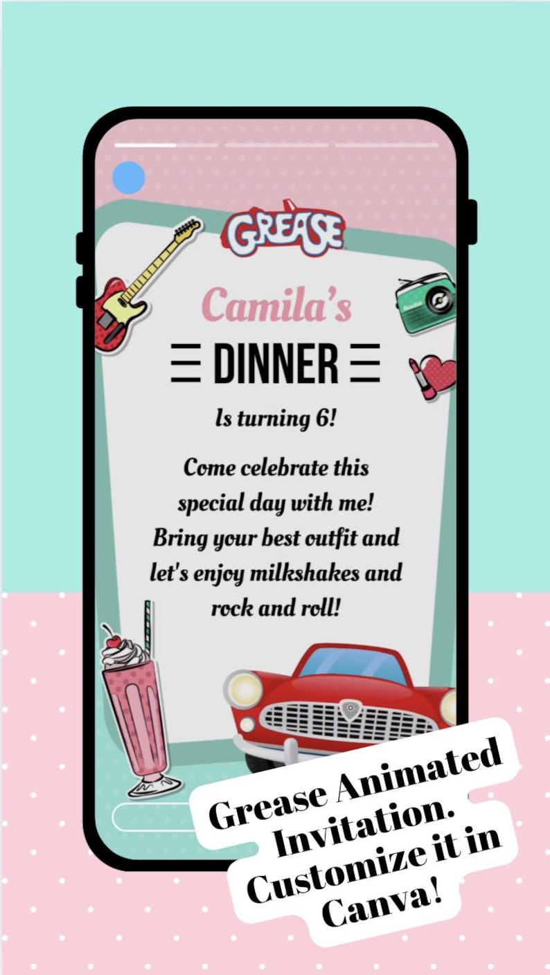 Grease Animated Invitation. Customize It in Canva! - Etsy