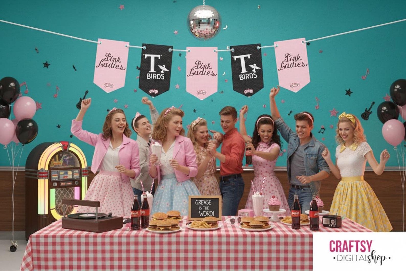 Digital Banner Template for Grease Themed Party. - Etsy