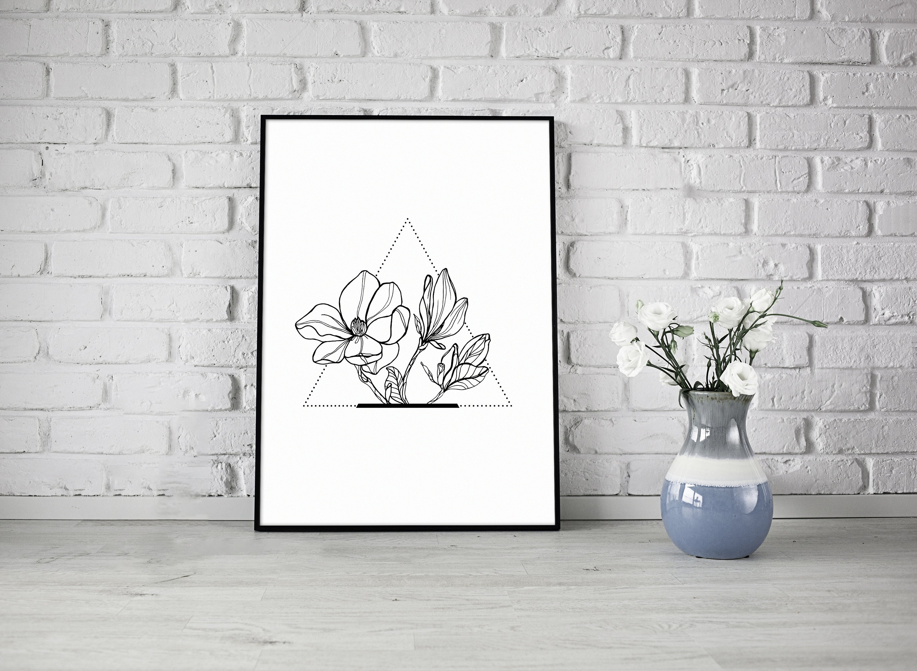 Botanical Pintable Poster Magnolia Wall Art Ink Flower - Etsy