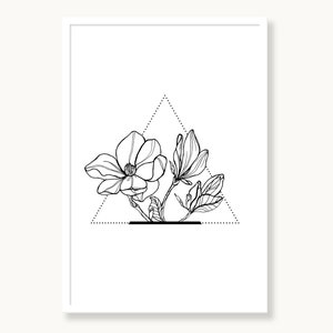 Botanical Pintable Poster Magnolia Wall Art Ink Flower - Etsy