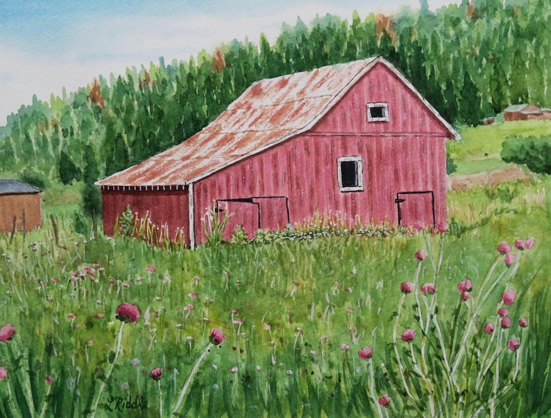 Old Barn Watercolor Original - Hand Painted - 9x12 Red Barn Painting ...