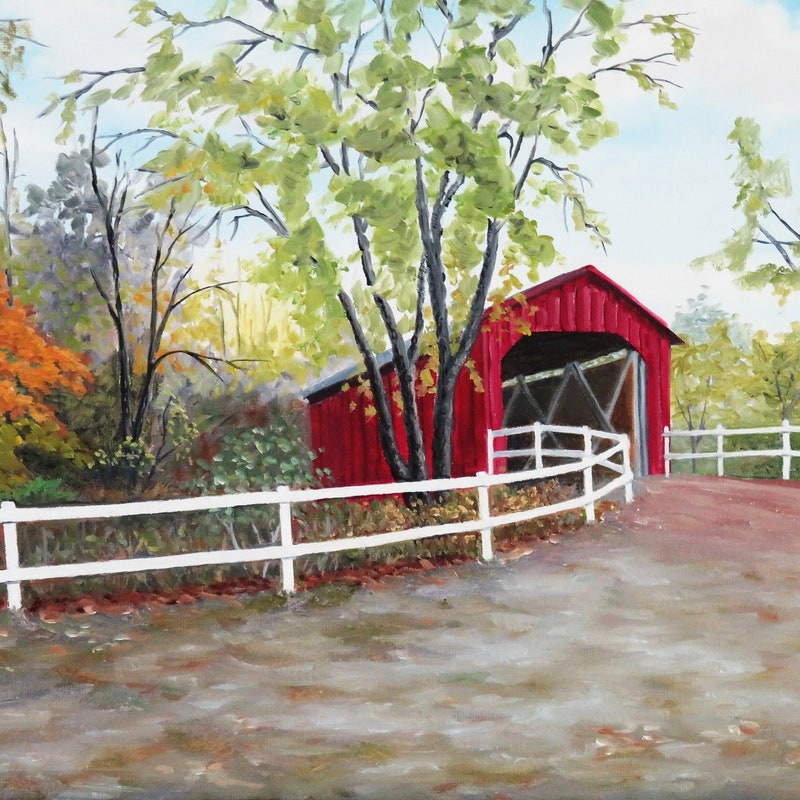 Red Covered Bridge - Etsy