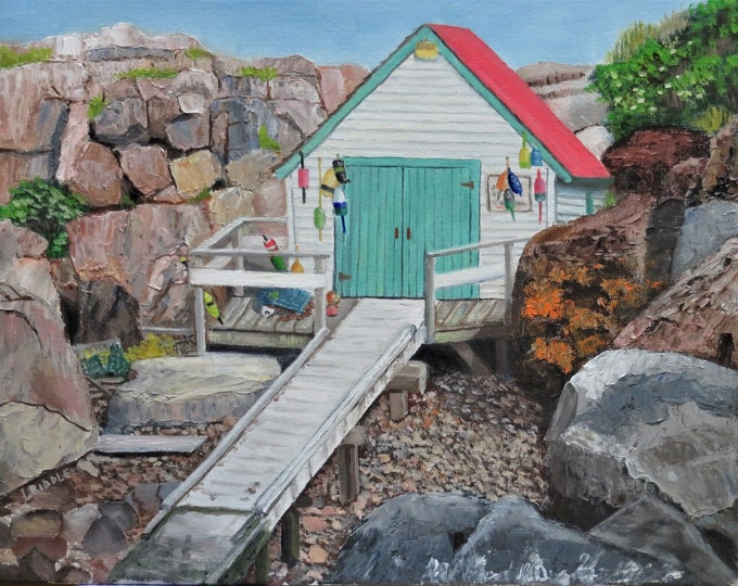 Nautical Shed Oil Original Rocks Buoys Seaside Shed Small Painting 8x10 ...