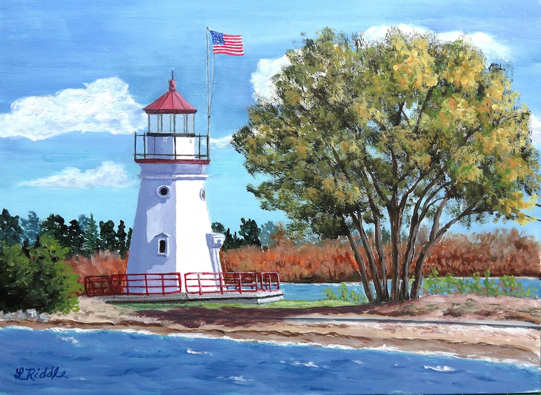 Cheboygan Crib Lighthouse Painting: Lake Huron Acrylic Art (9x12 ...