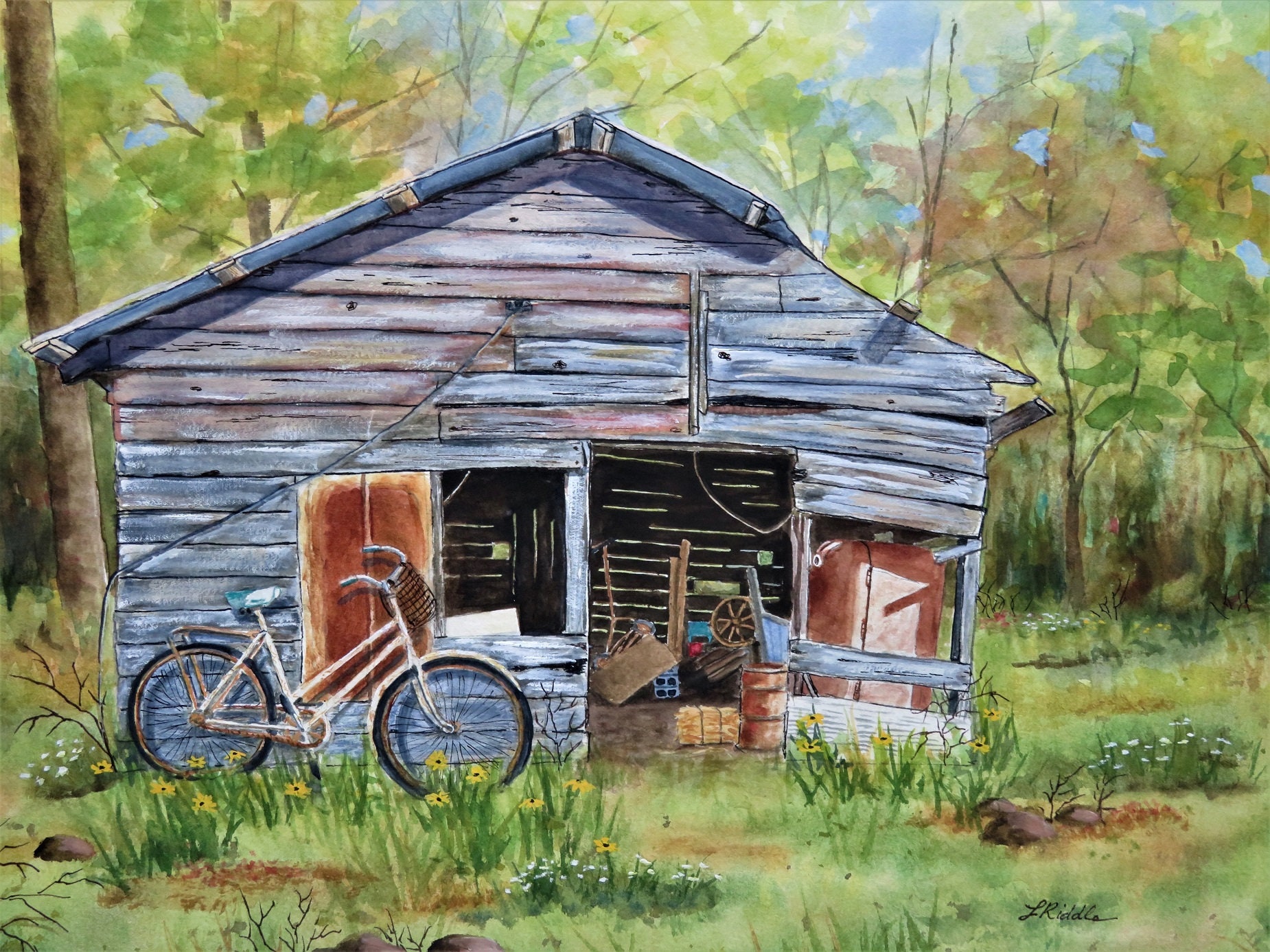 Old Shack 12x16 Watercolor Original, Old Bicycle, Old Barn, Country ...
