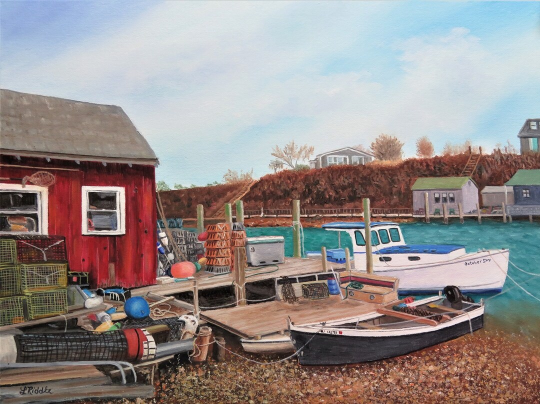 Harbor 12x16 Oil Original, Hand Painted, Harbor Painting, Red Boathouse ...
