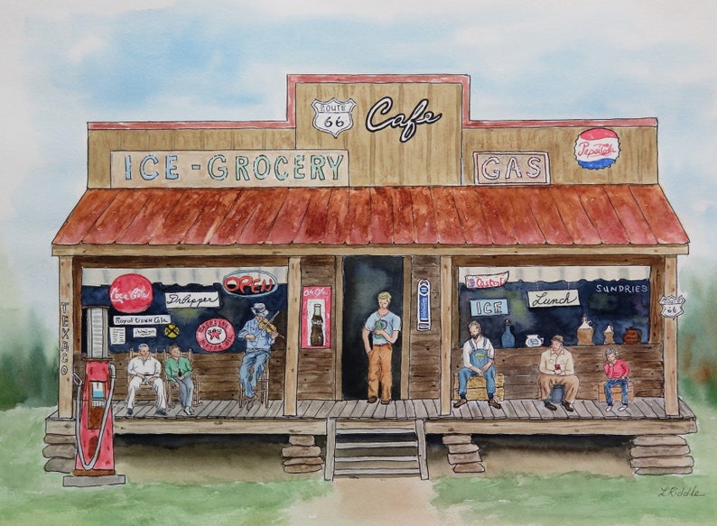 Old Store 12x18 Watercolor Original, Nostalgic Art, Old Signs, Pen and ...