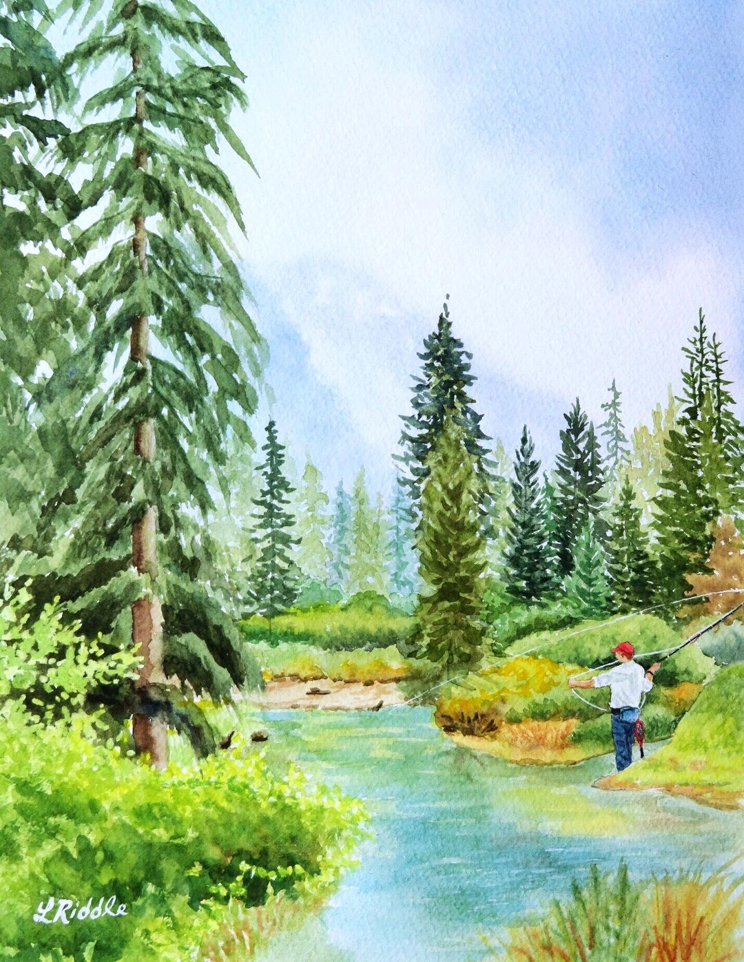 Mountain Stream Fishing: Original Watercolor Painting (9x12) - Etsy