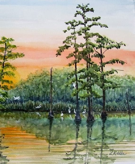 Swamp 8x10 Watercolor Original Louisiana Swamp at Sunset - Etsy