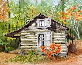 Log Cabin Painting | Etsy