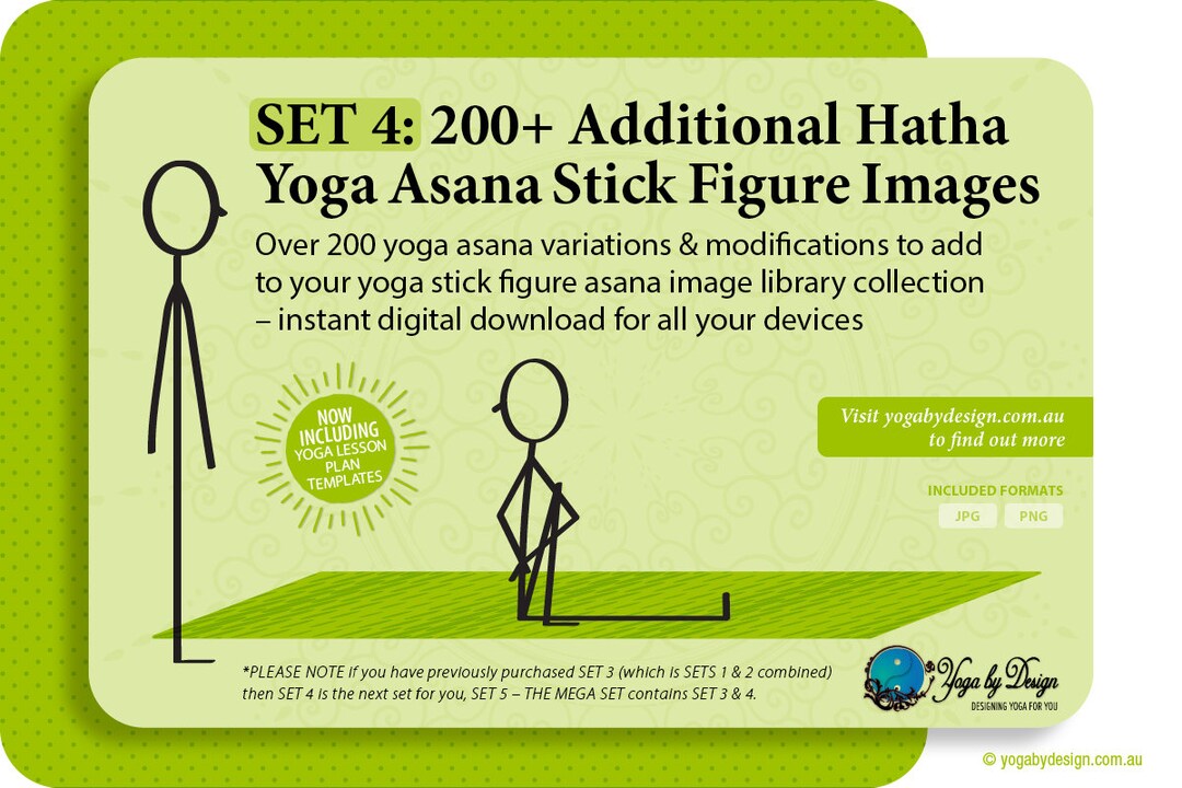 SET 4: 200+ Hatha Yoga Pose Stick Figure Asana Additional Images + 2 ...