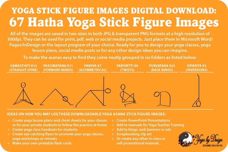 SET 1: 67 Hatha Yoga Pose Stick Figure Foundational Asana Images ...