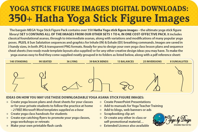 SET 5: 350+ Hatha Yoga Pose Stick Figure Asana Images + 2 Free Yoga ...